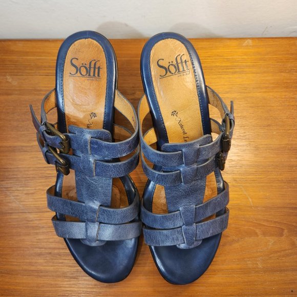 Sofft | Shoes | Sofft Leather Slide Sandal Womens Blue 8 | Poshmark